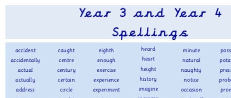 Year 3 and 4 Spellings Word Mat and Flashcards - Etsy Australia