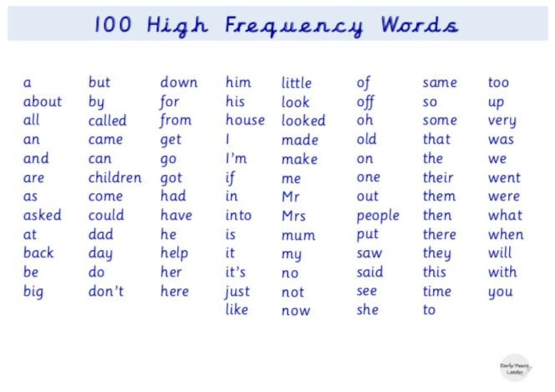 100 High Frequency Word Mat - Etsy