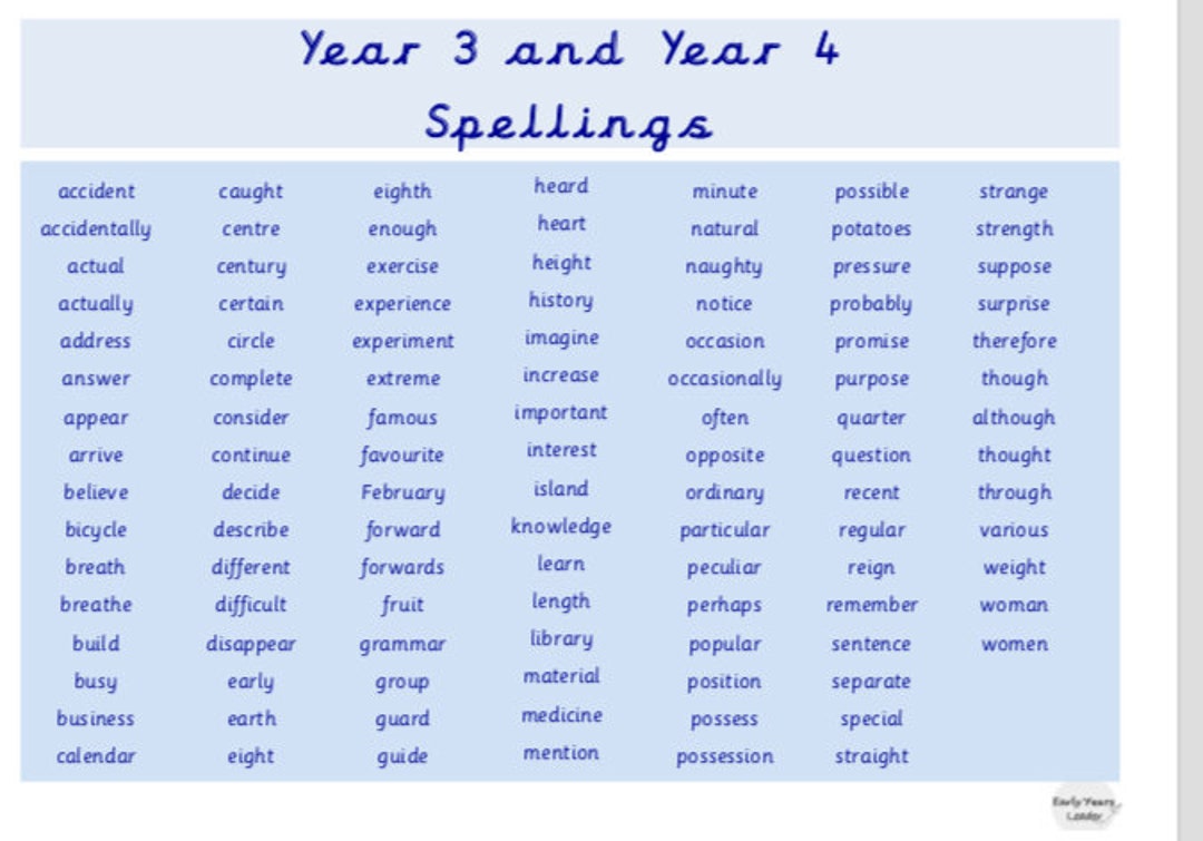 Year 3 And 4 Spelling Words Etsy UK Year 3 And 4 Spelling Words Etsy UK