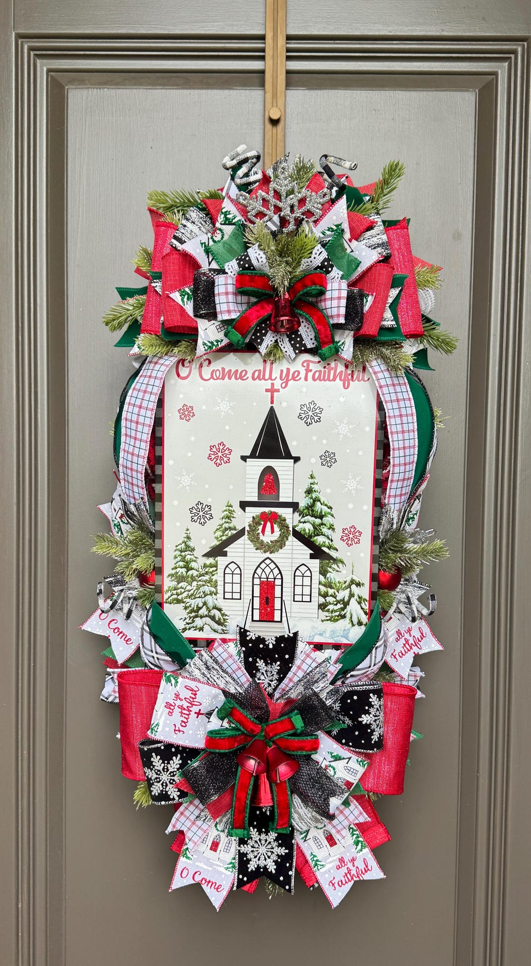 Christmas Church Wreath, Christmas Bell Swag, Oh Come All Ye Faithful ...