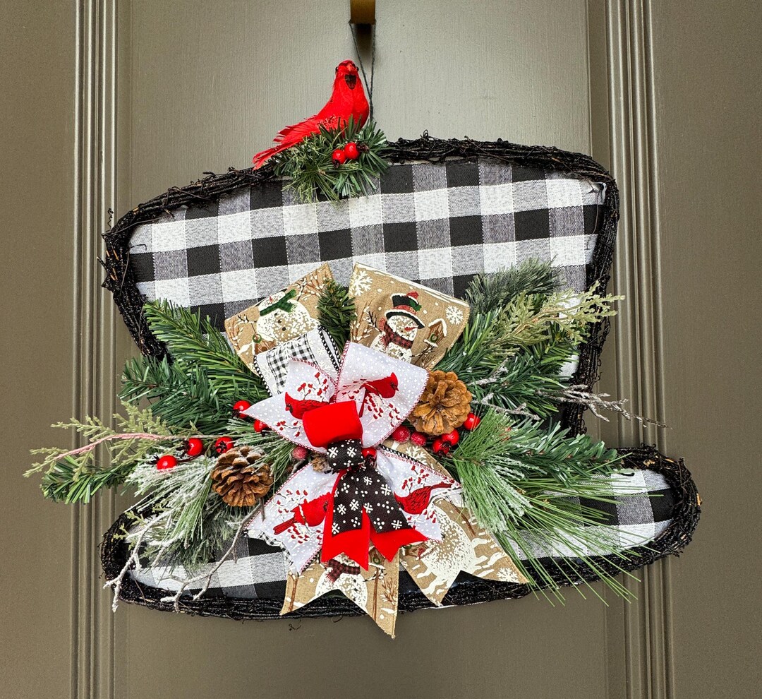 Winter Wreath, Snowman Hat Door Hanger, Cardinal Winter Wreath, Winter ...