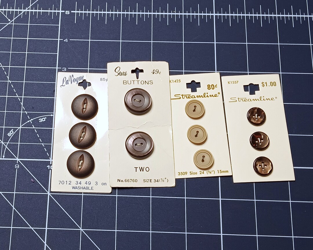 Vintage Plastic Buttons on Cards Neutral Colors Brown Beige Streamline ...