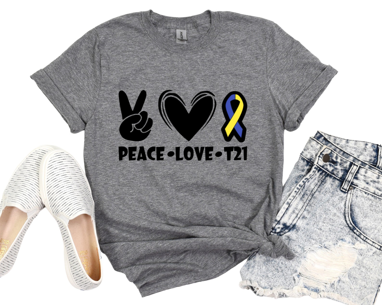 Peace Love T21 Down Syndrome Awareness Day Shirt, Trisomy 21 T-shirt, Extra Chromosome Shirt ...