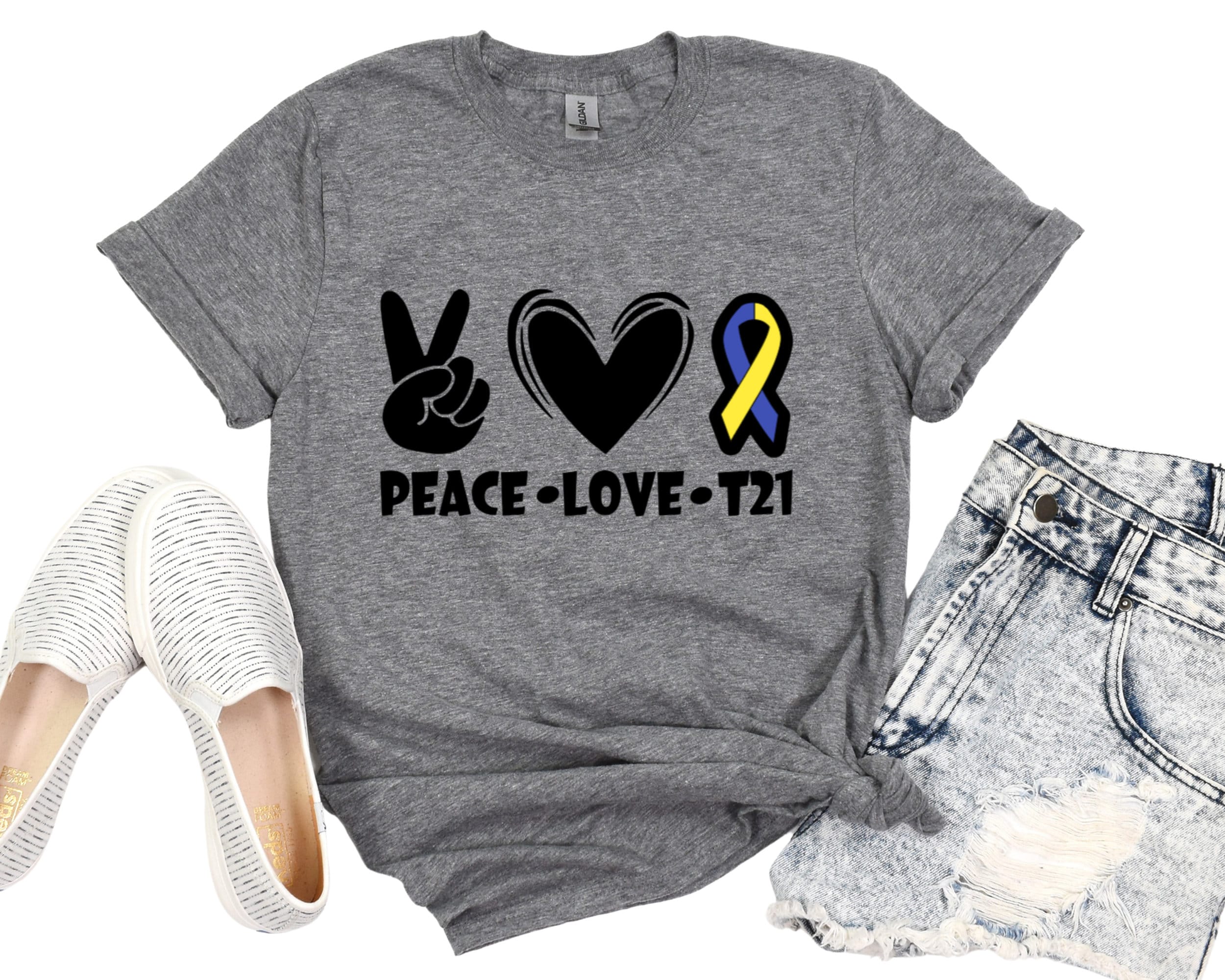 Peace Love T21 Down Syndrome Awareness Day Shirt, Trisomy 21 T-shirt, Extra Chromosome Shirt ...