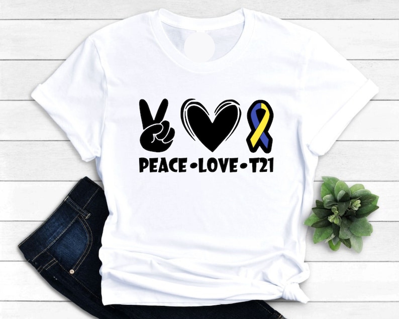 Peace Love T21 Down Syndrome Awareness Day Shirt, Trisomy 21 T-shirt, Extra Chromosome Shirt ...