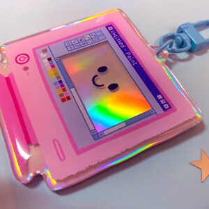 Computer Rainbow Holographic Keychain | Pink PC Acrylic Epoxy Charm ...