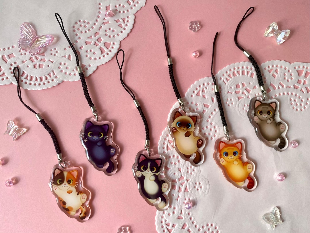 Cute Tiny Cat Phone Charms | Pet Gift | Little Kitten Neko Acrylic ...