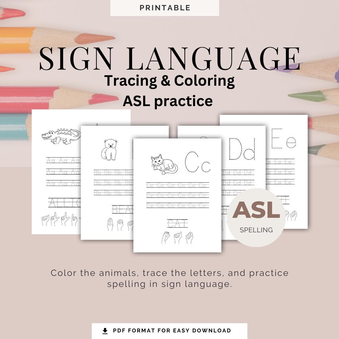 American Sign Language With Letter Tracing, Capital and Lower Case ...
