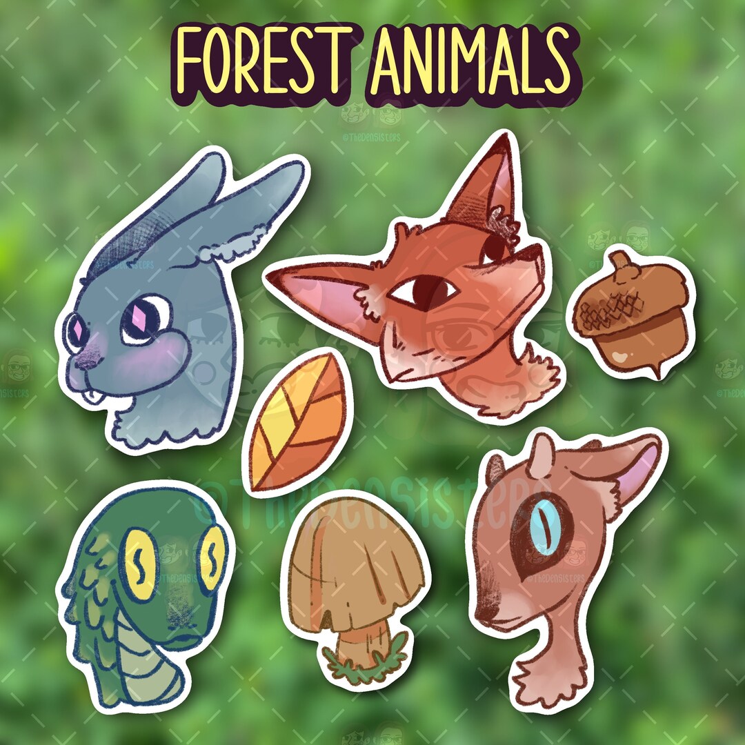 Forest Animals Set of 7 Stickers.forest Creatures and Elements! Forest ...