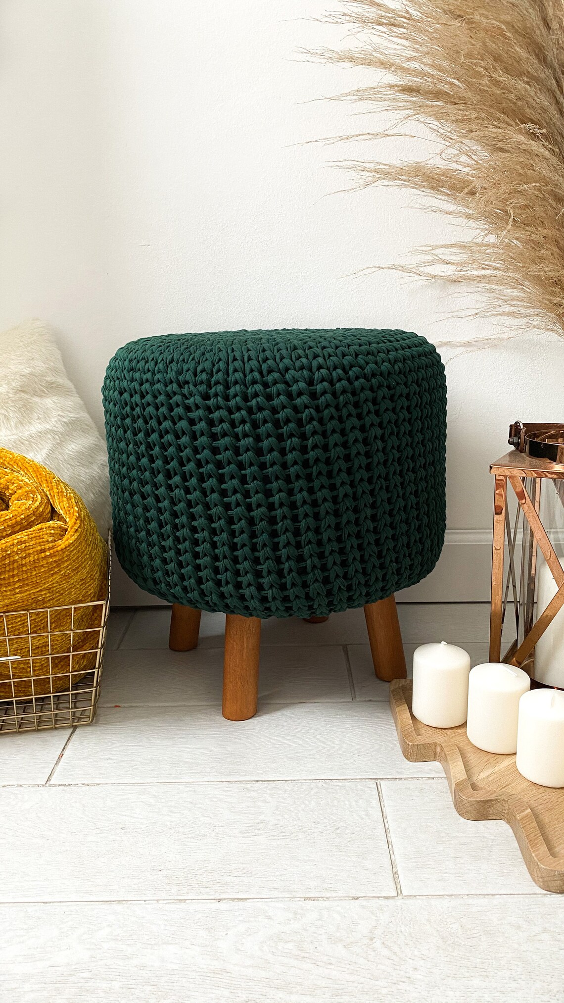 Knitted Round Pouffe Chair Pouf Scandinavian Furniture Living | Etsy