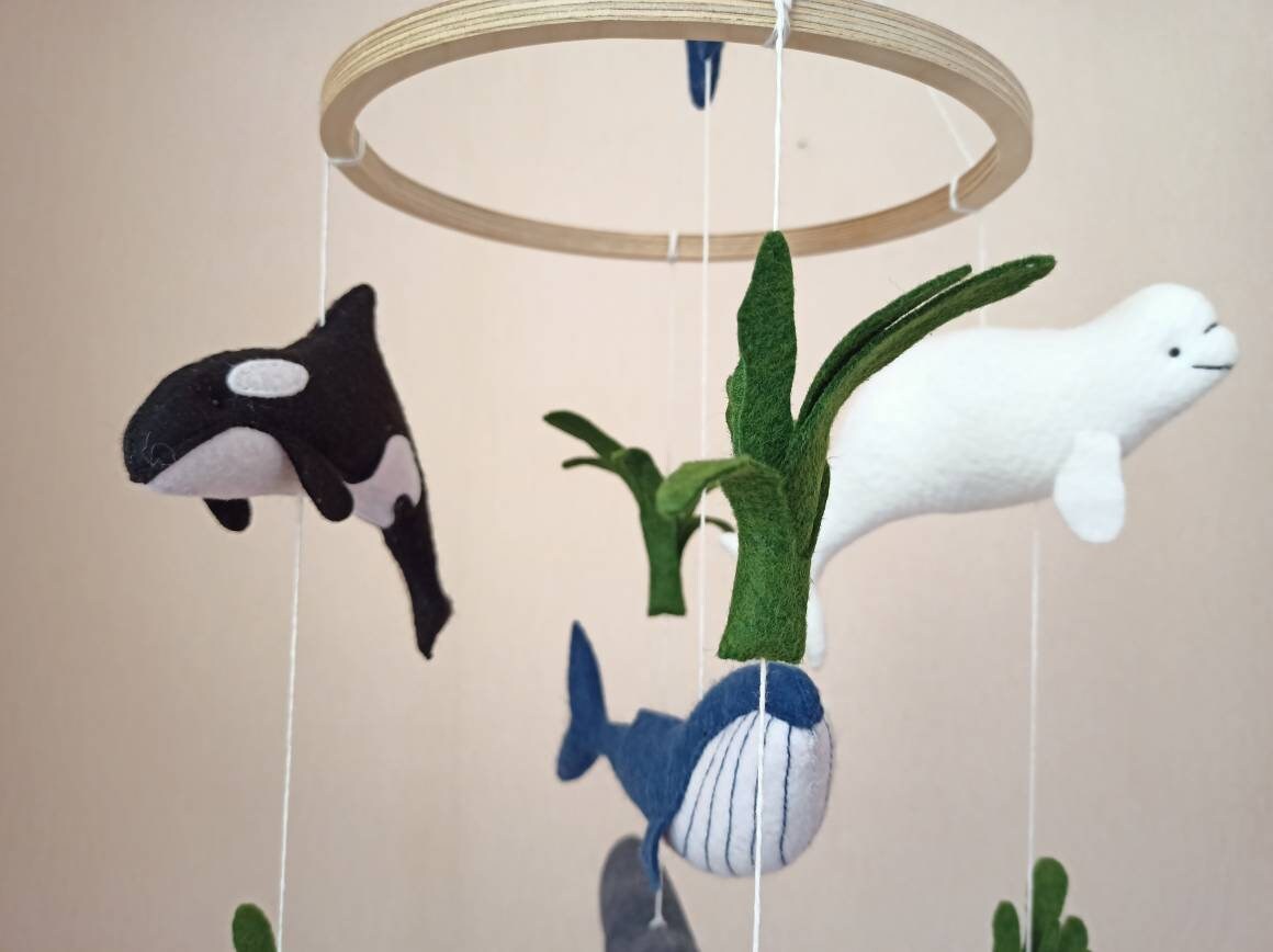 Baby Mobile. Ocean Mobile With Shark,orca,beluga,whale,cashalot. Felt ...