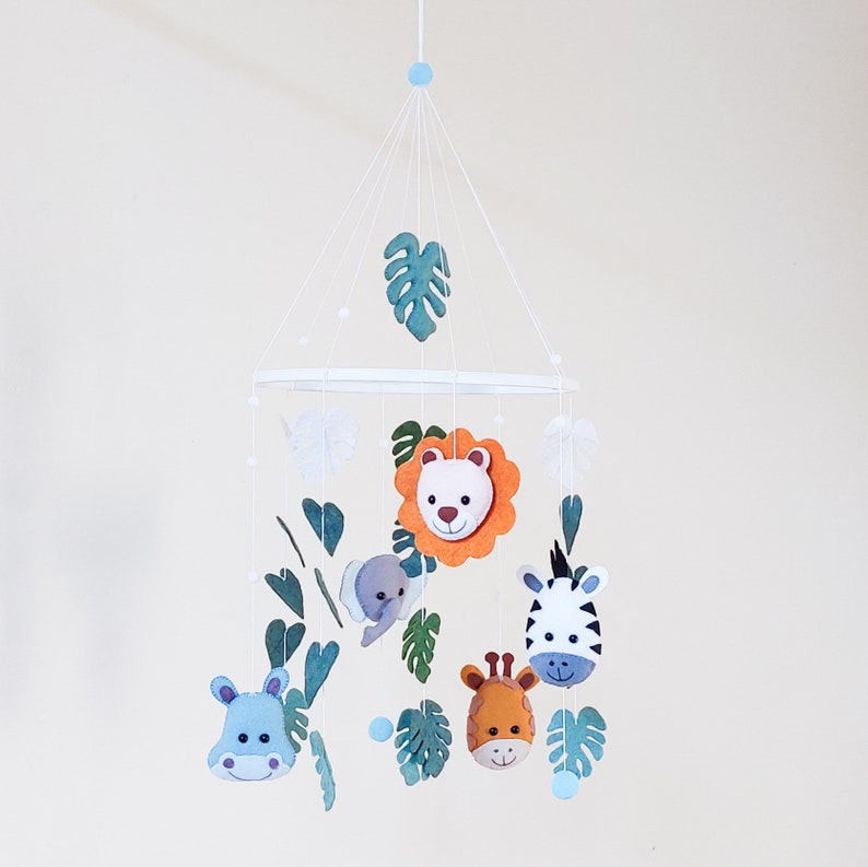 Felt Baby Mobile With Animal Heads: Elephant Hippopotamus Zebra Giraffe ...
