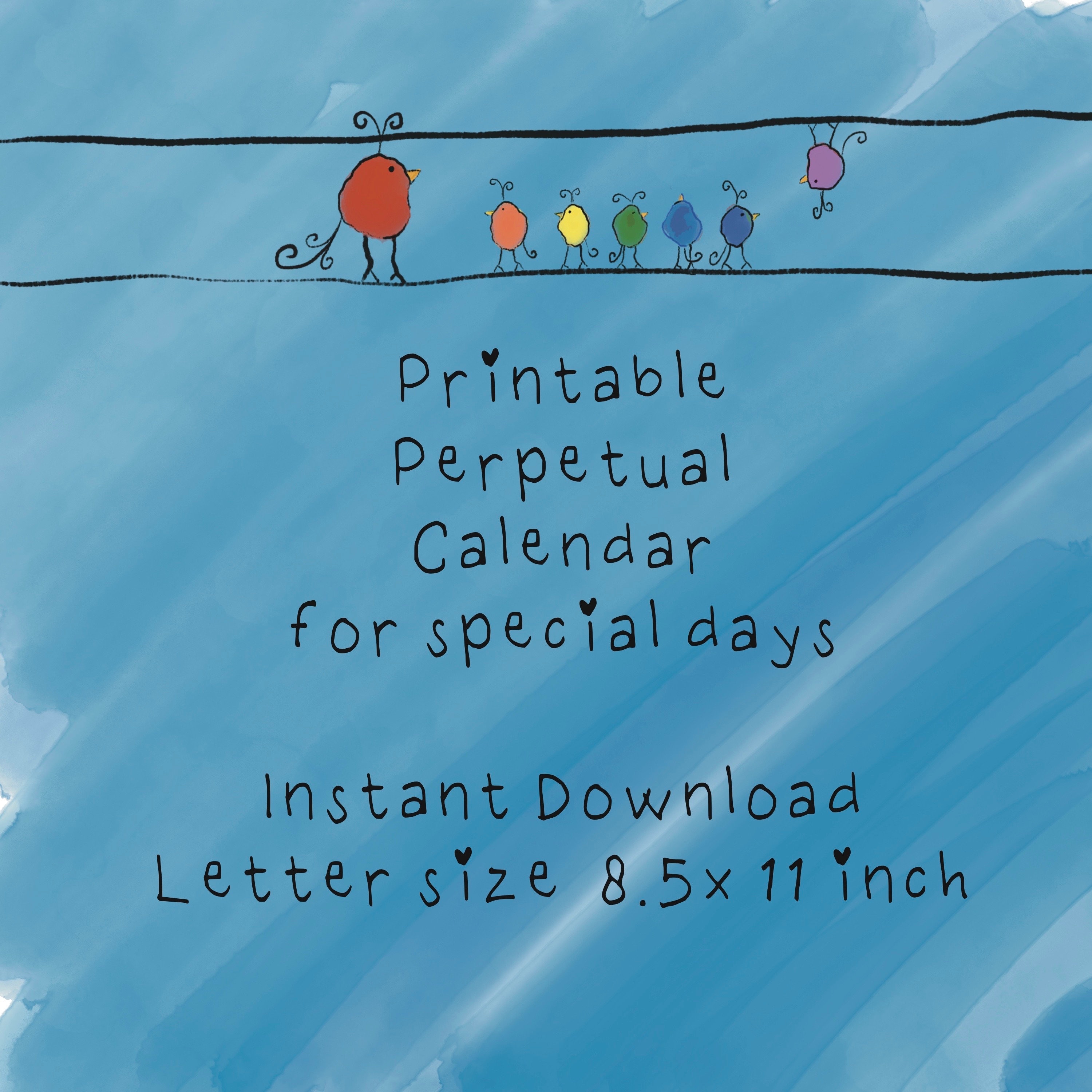 Printable Whimsical Perpetual Calendar for Special Days - Digital ...