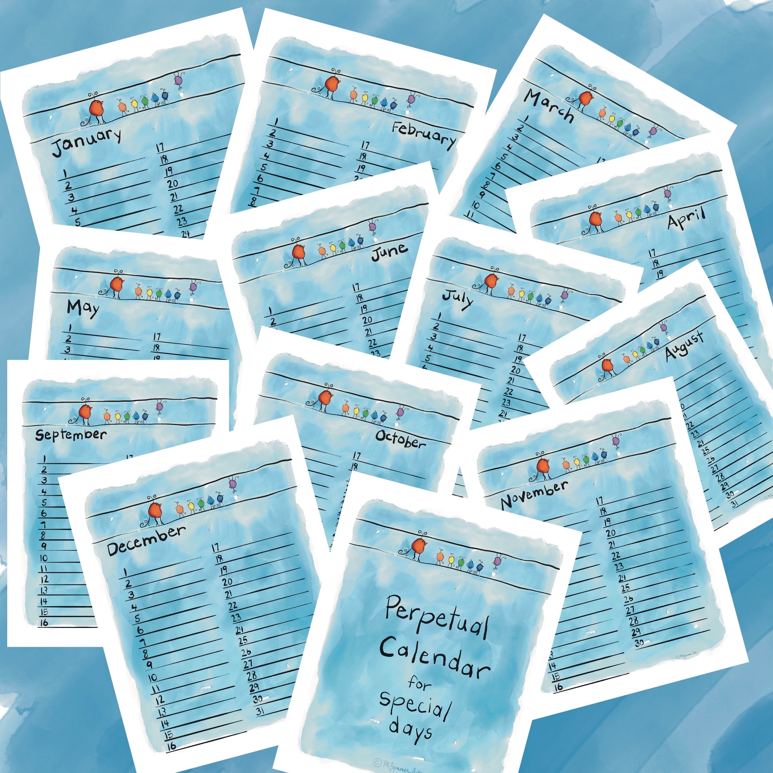Printable Whimsical Perpetual Calendar for Special Days - Digital ...