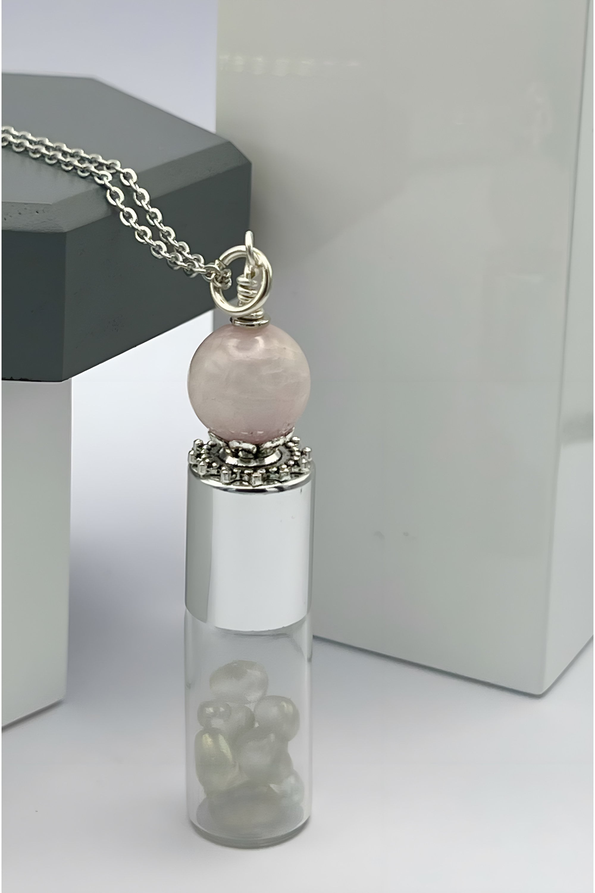 Polished Silver Tone Rollerball Pendant With 12.5mm Rare Kunzite Bead ...