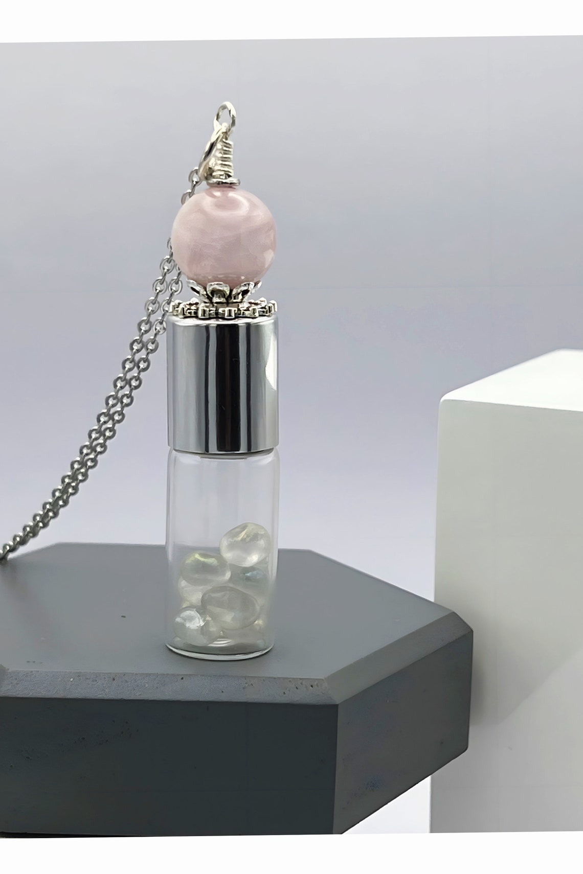 Polished Silver Tone Rollerball Pendant With 12.5mm Rare Kunzite Bead ...