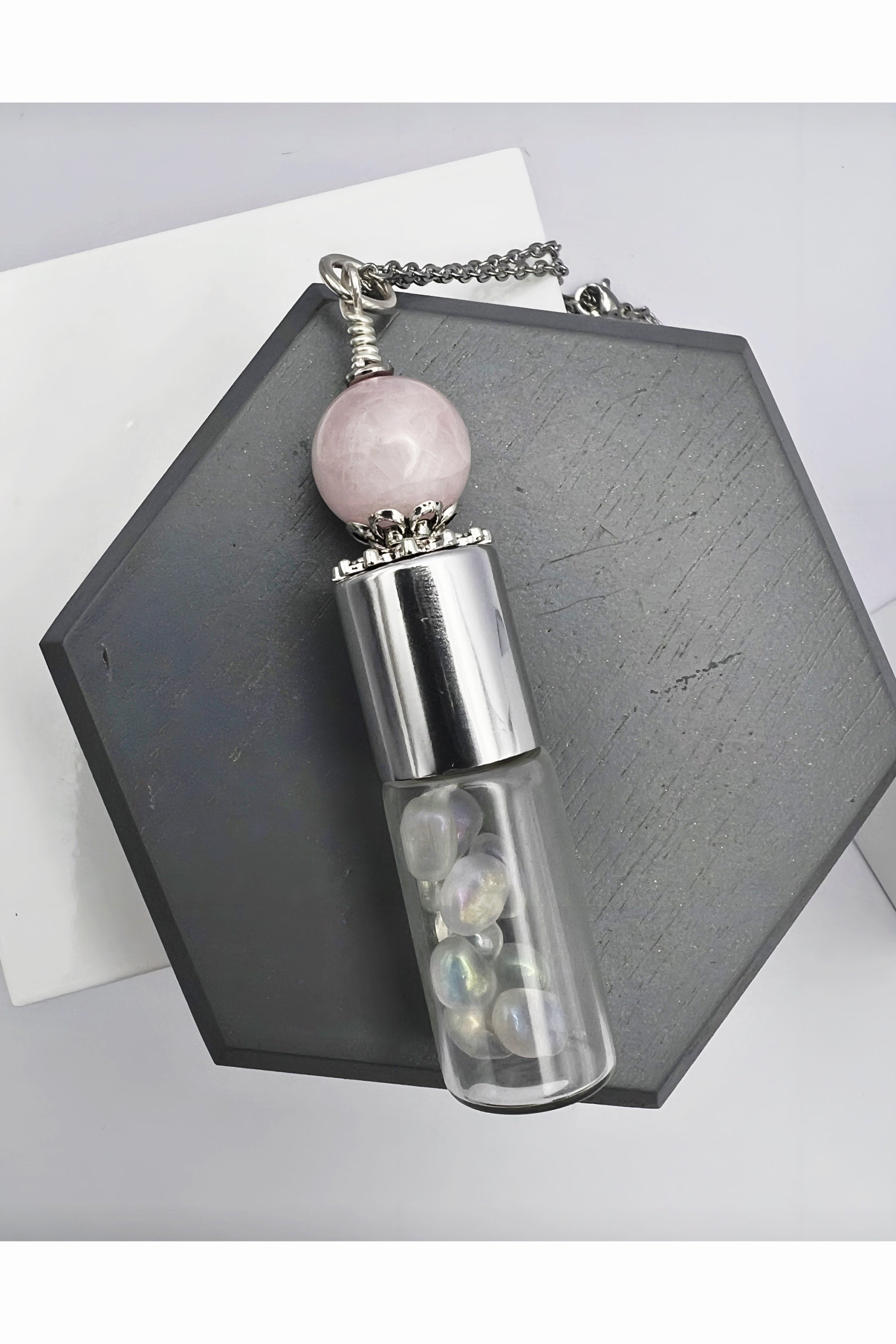 Polished Silver Tone Rollerball Pendant With 12.5mm Rare Kunzite Bead ...