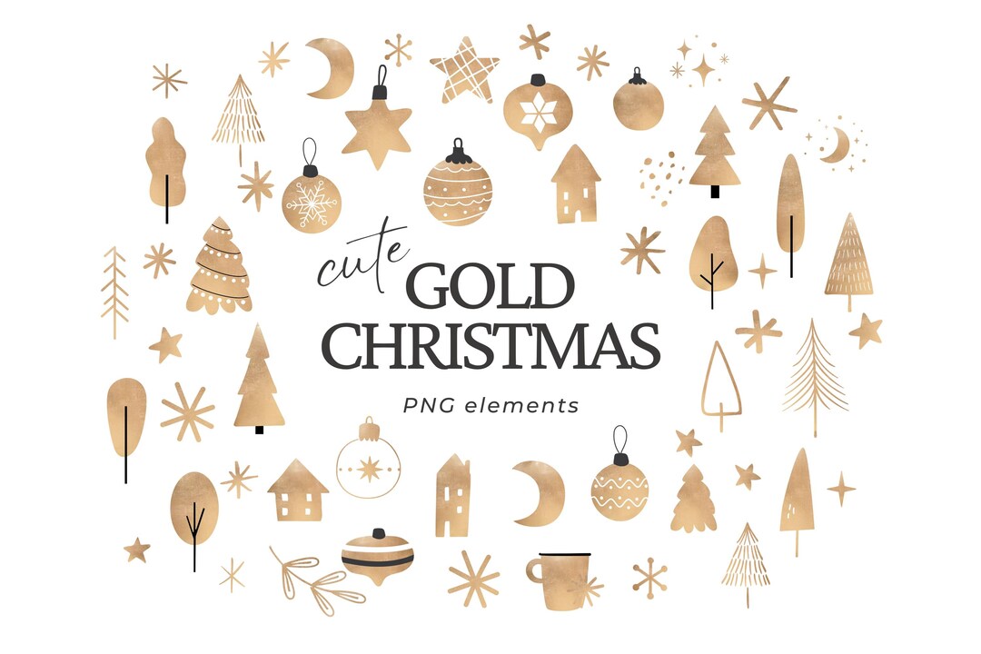 Gold Christmas Clipart: Luxury Hand-drawn Winter Ornaments (PNG) - Etsy