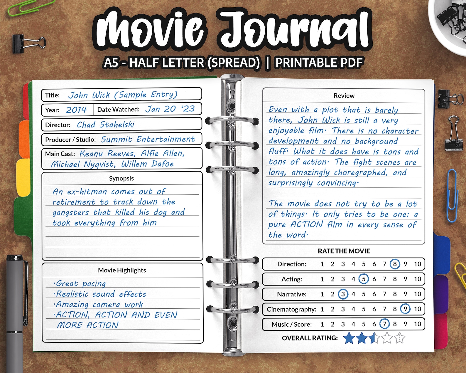 Movie Journal, Printable Movie Tracker, Movie Log Book, Movie Tracker ...