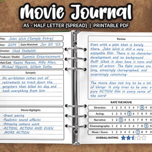 Movie Journal, Printable Movie Tracker, Movie Log Book, Movie Tracker ...