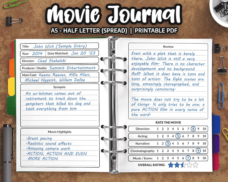 Movie Journal, Printable Movie Tracker, Movie Log Book, Movie Tracker ...