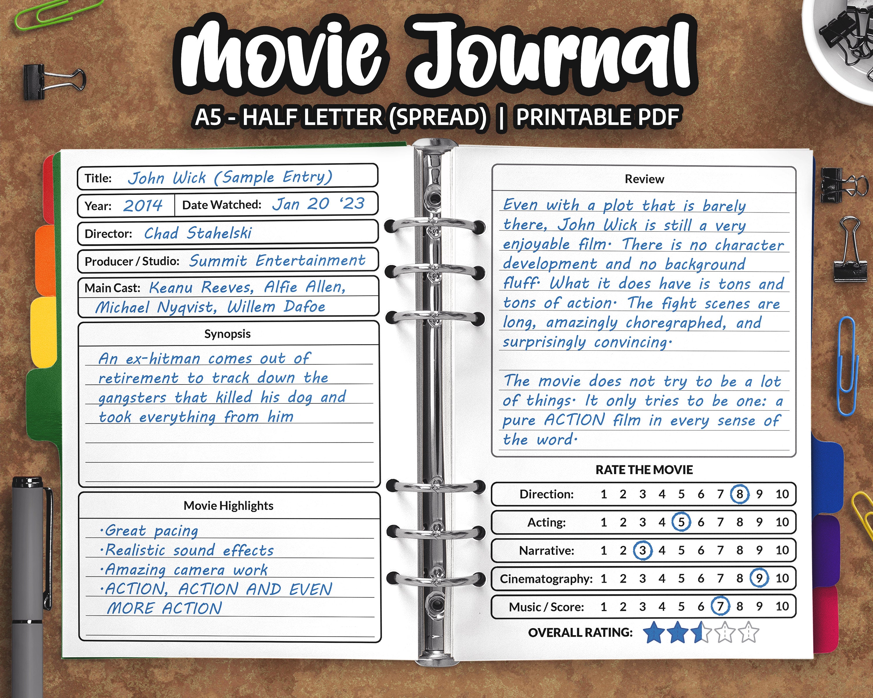 Movie Journal, Printable Movie Tracker, Movie Log Book, Movie Tracker ...