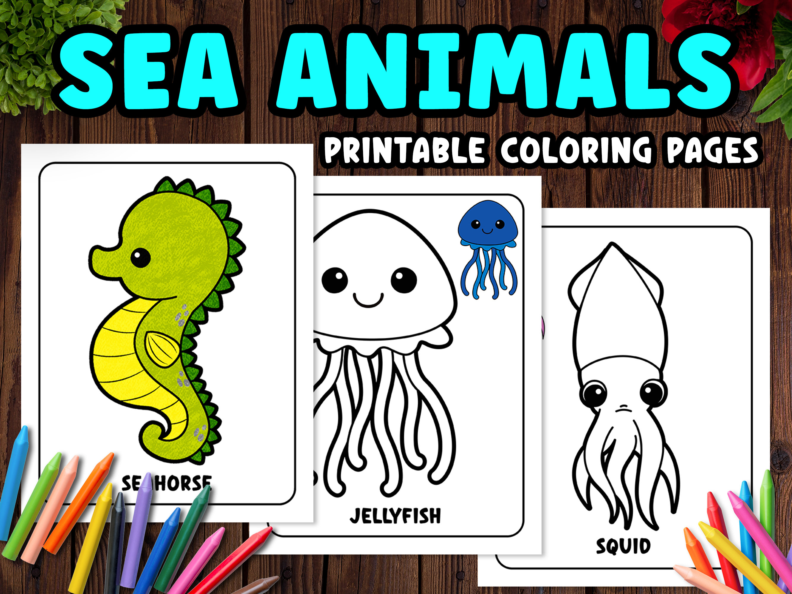 Sea Animals Coloring Pages [PDF] - Copy the Color - Digital Download - Etsy