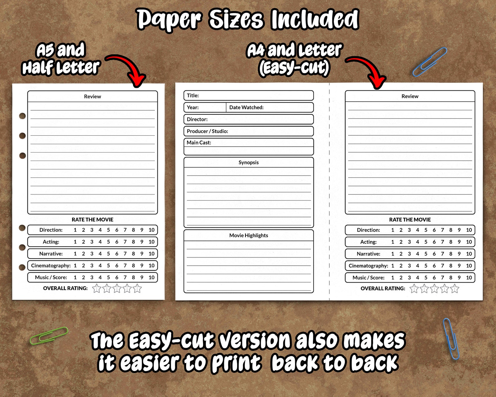 Movie Journal, Printable Movie Tracker, Movie Log Book, Movie Tracker ...