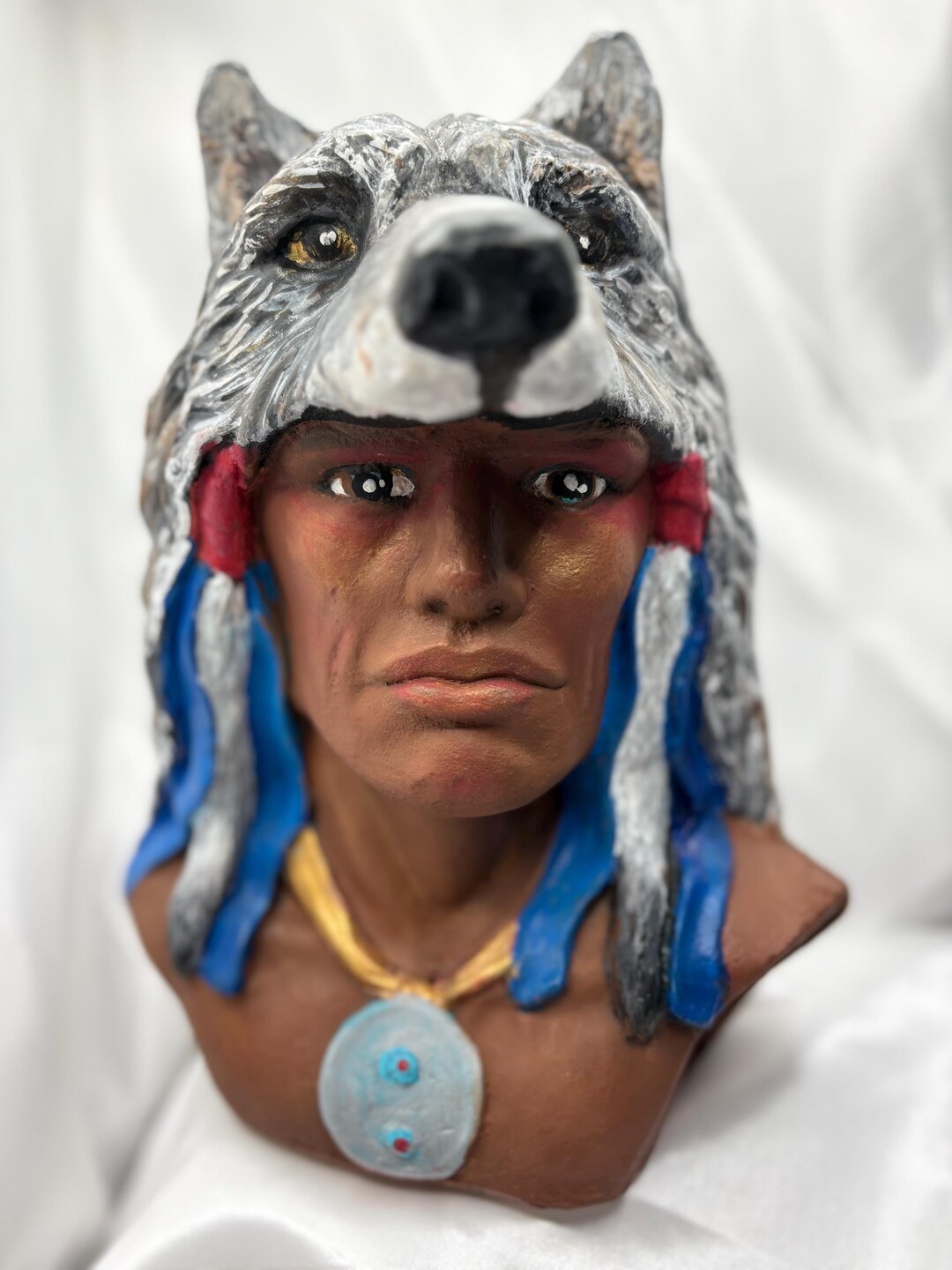 Decorative Native American Male Statue, American Indian Bust Sculpture ...