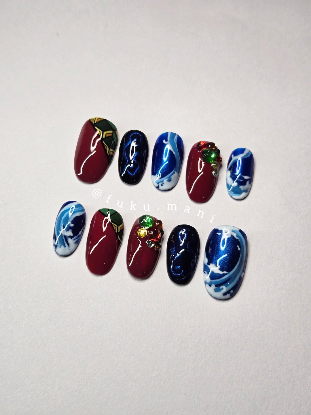 Tomioka Giyu Press on Nails | Water Hashira Wave Art, Haori Pattern ...