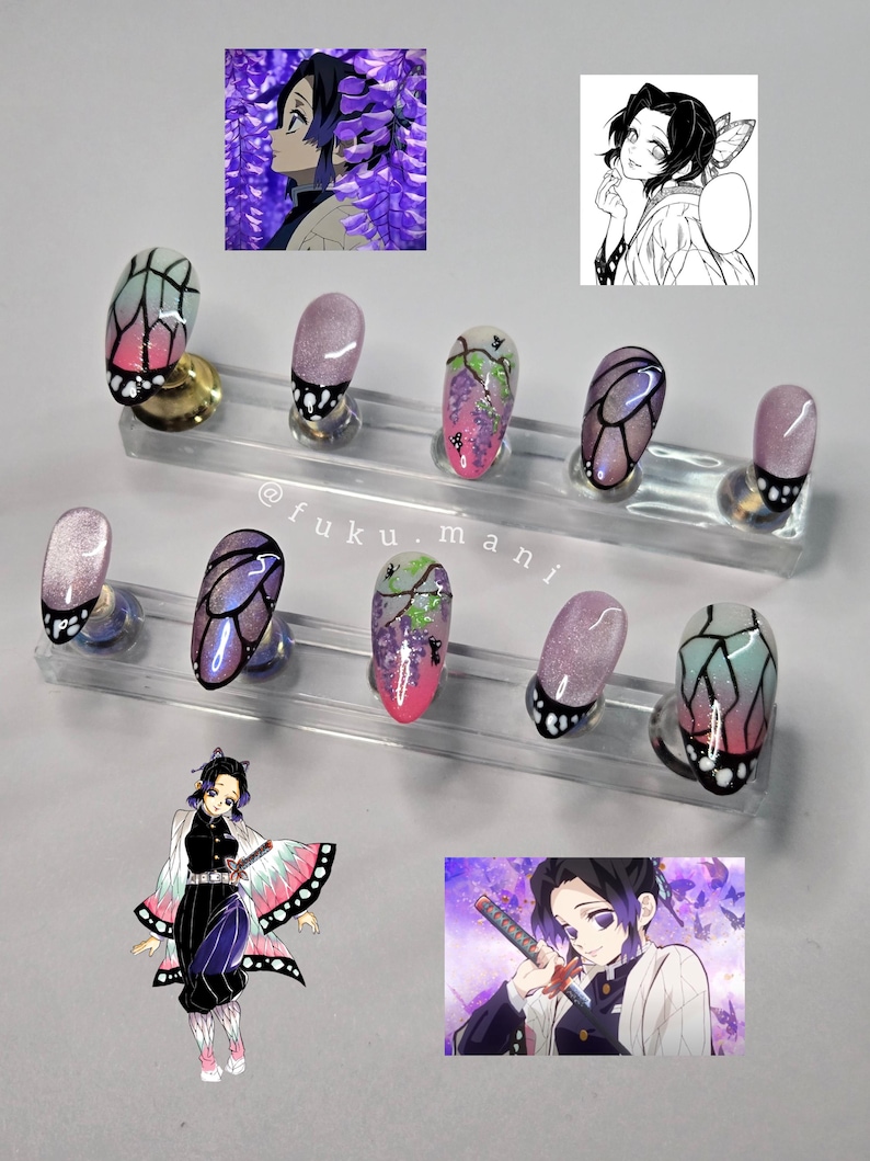 Shinobu Kocho Insect Hashira Press on Nails| Butterfly Cat Eye Nails ...