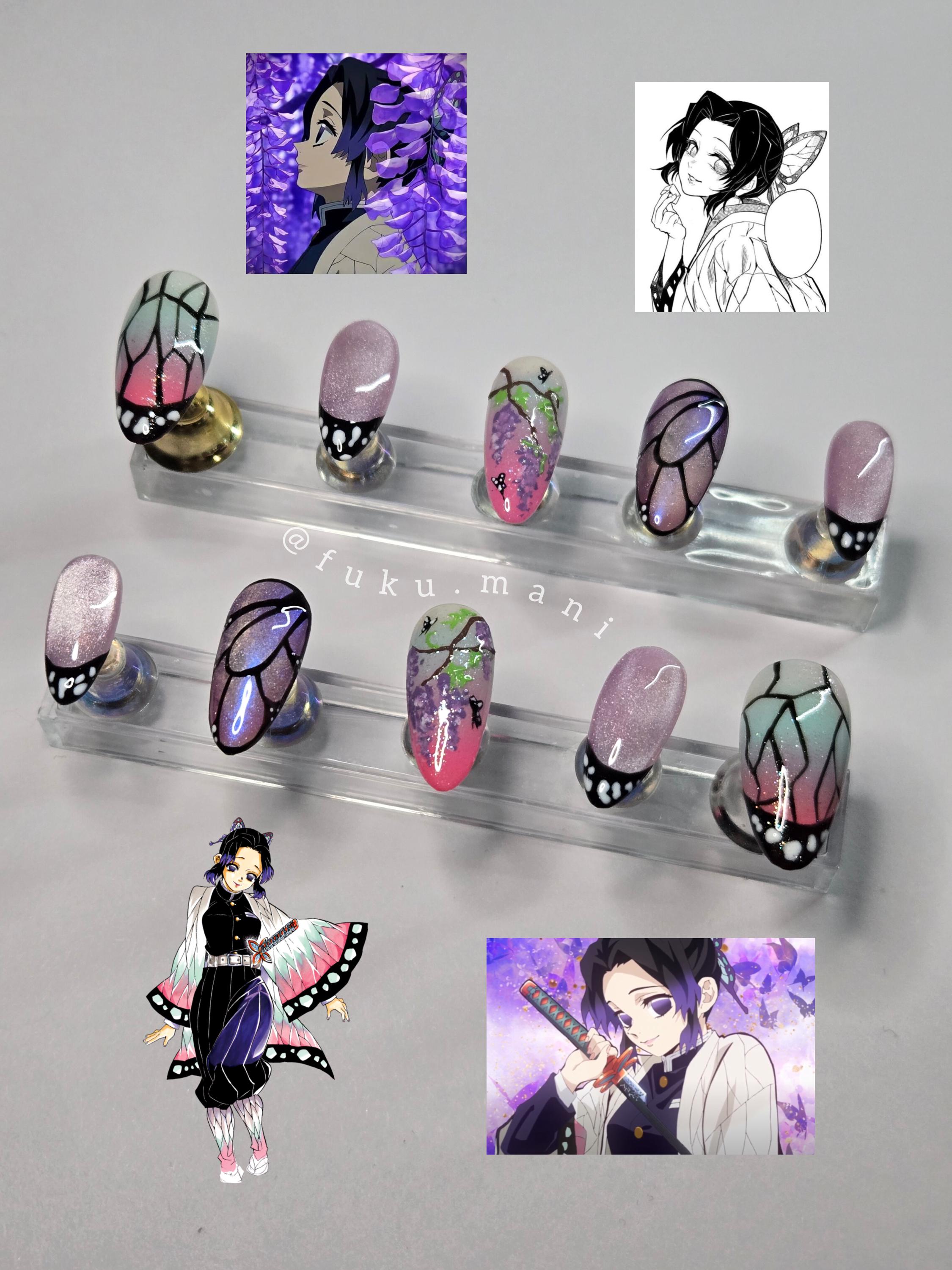 Shinobu Kocho Insect Hashira Press on Nails| Butterfly Cat Eye Nails ...