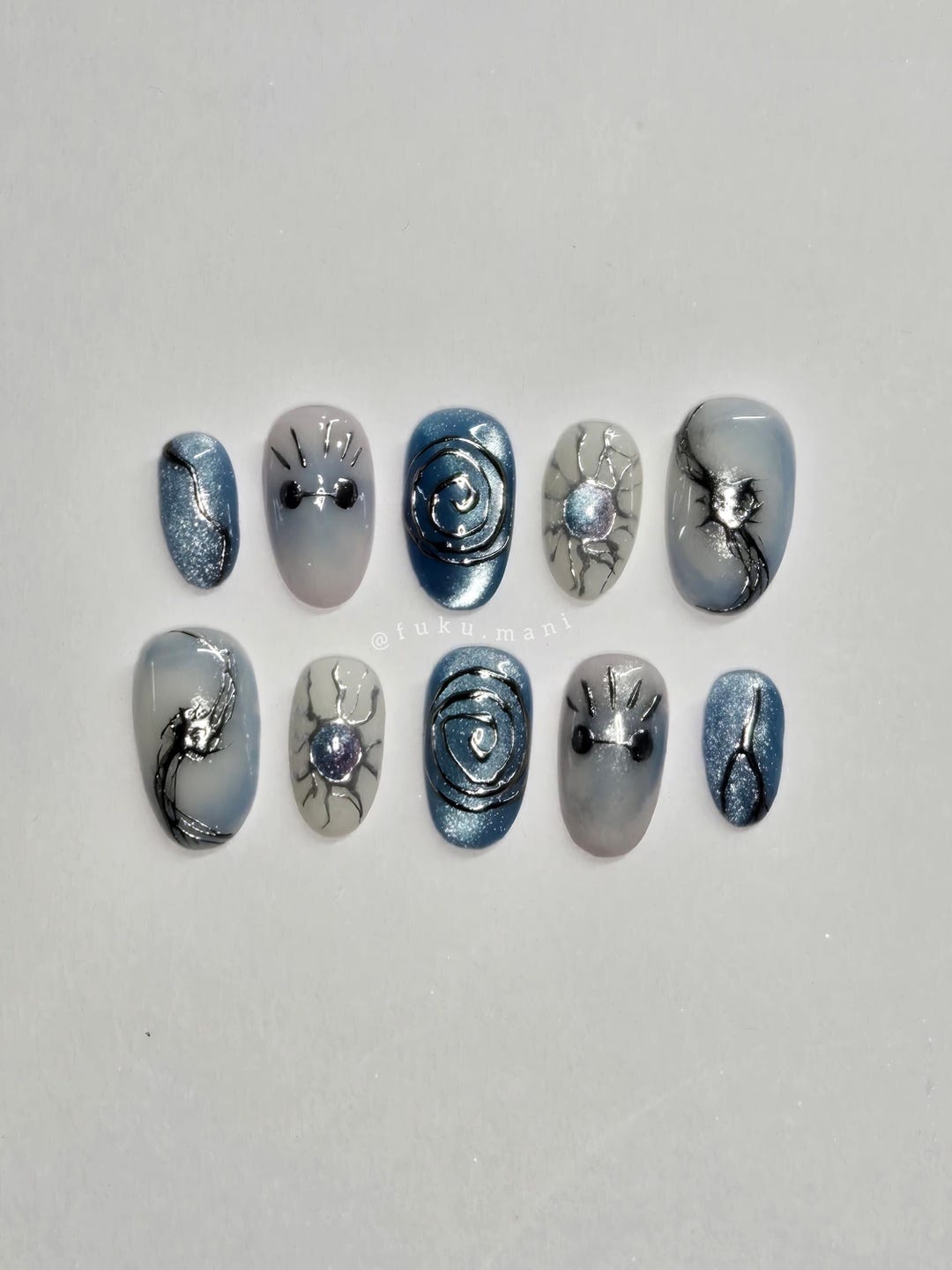 Gojo Satoru Jujutsu Kaisen Nails | Anime Press on Nails | Blue Silver ...