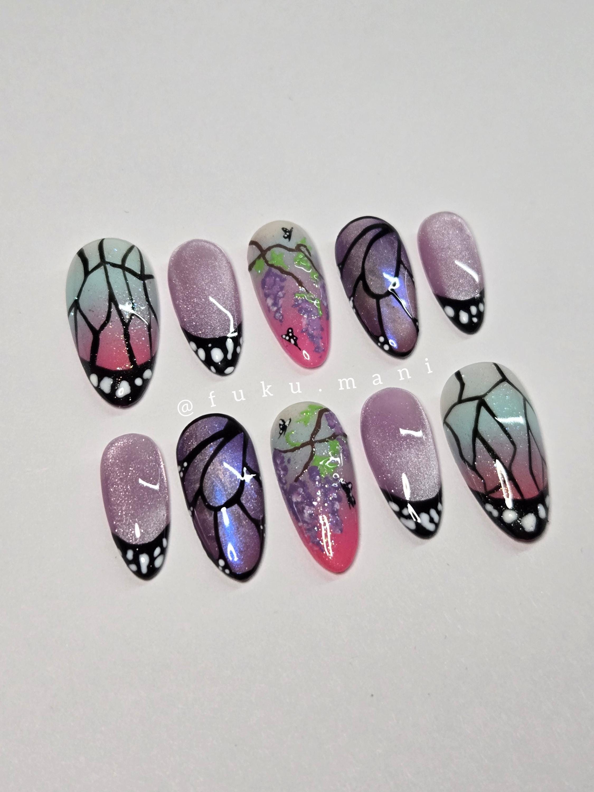 Shinobu Kocho Insect Hashira Press on Nails| Butterfly Cat Eye Nails ...
