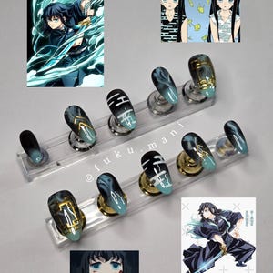Muichiro Tokito Mist Hashira Anime Nails | Blue Cyan Turquoise Ombre ...