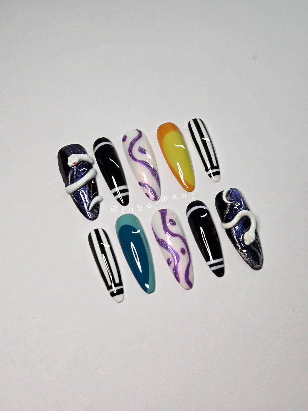 Obanai Iguro Demon Slayer Nails | Snake Hashira Press Ons W/ Kaburamaru ...