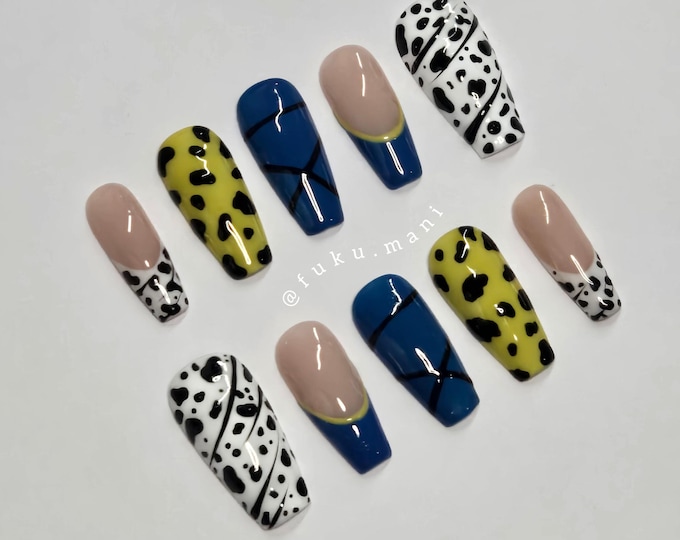 Nanami Kento Press on Nails | Jujustu Kaisen Anime Nails | Blue Yellow ...