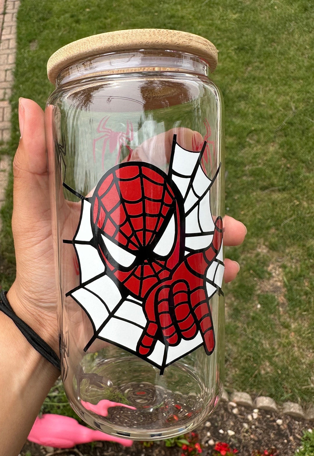 Spiderman Glass Can Cup With Straw - Etsy