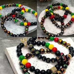 Juneteenth Bracelet Set: African Charm, Red Green Yellow Beaded Jewelry ...