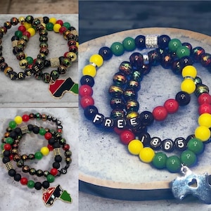 Juneteenth Bracelet Set: African Charm, Red Green Yellow Beaded Jewelry ...