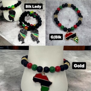 Juneteenth Bracelet Set: African Charm, Red Green Yellow Beaded Jewelry ...