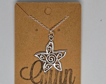 Starfish Pendant, Necklace in Hammered 925 Sterling Silver, Diamond Cut ...
