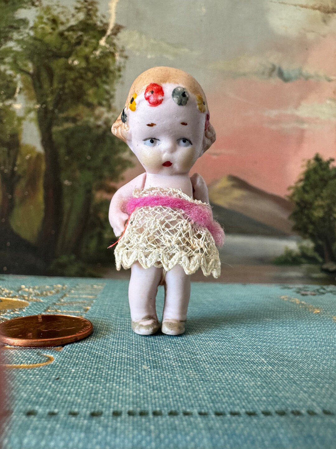 Miniature Antique Hertwig Bisque Girl Doll With Floral Headband so ...