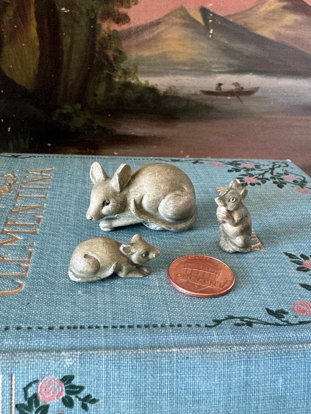 Sweet Antique Hertwig Mouse Family of Three Miniature Bisque Figurines ...