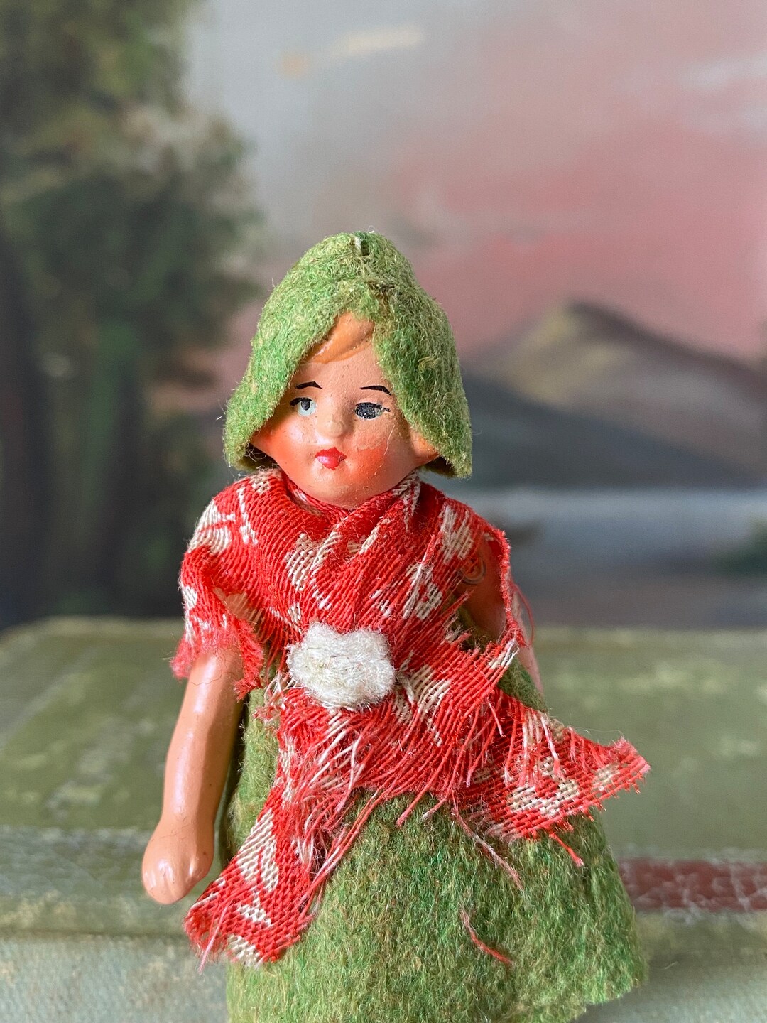Tiny Antique Hertwig Bisque Girl Doll With Green Wool Hat Made in ...