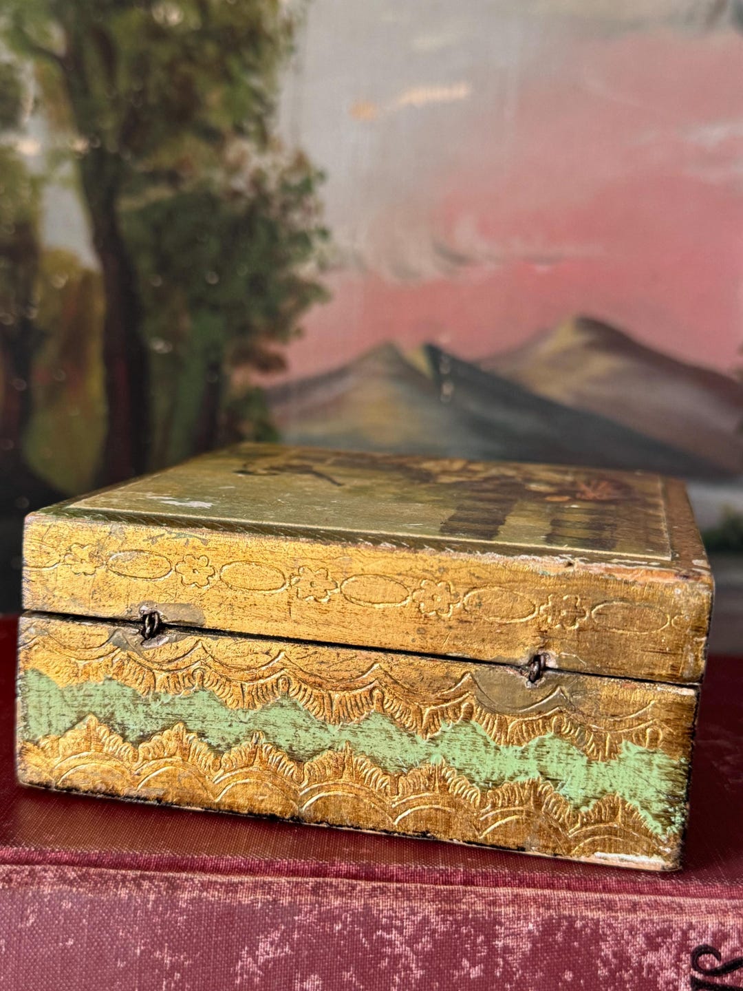 Vintage Florentine Gold & Green Lidded Box With Italian Decoupaged ...