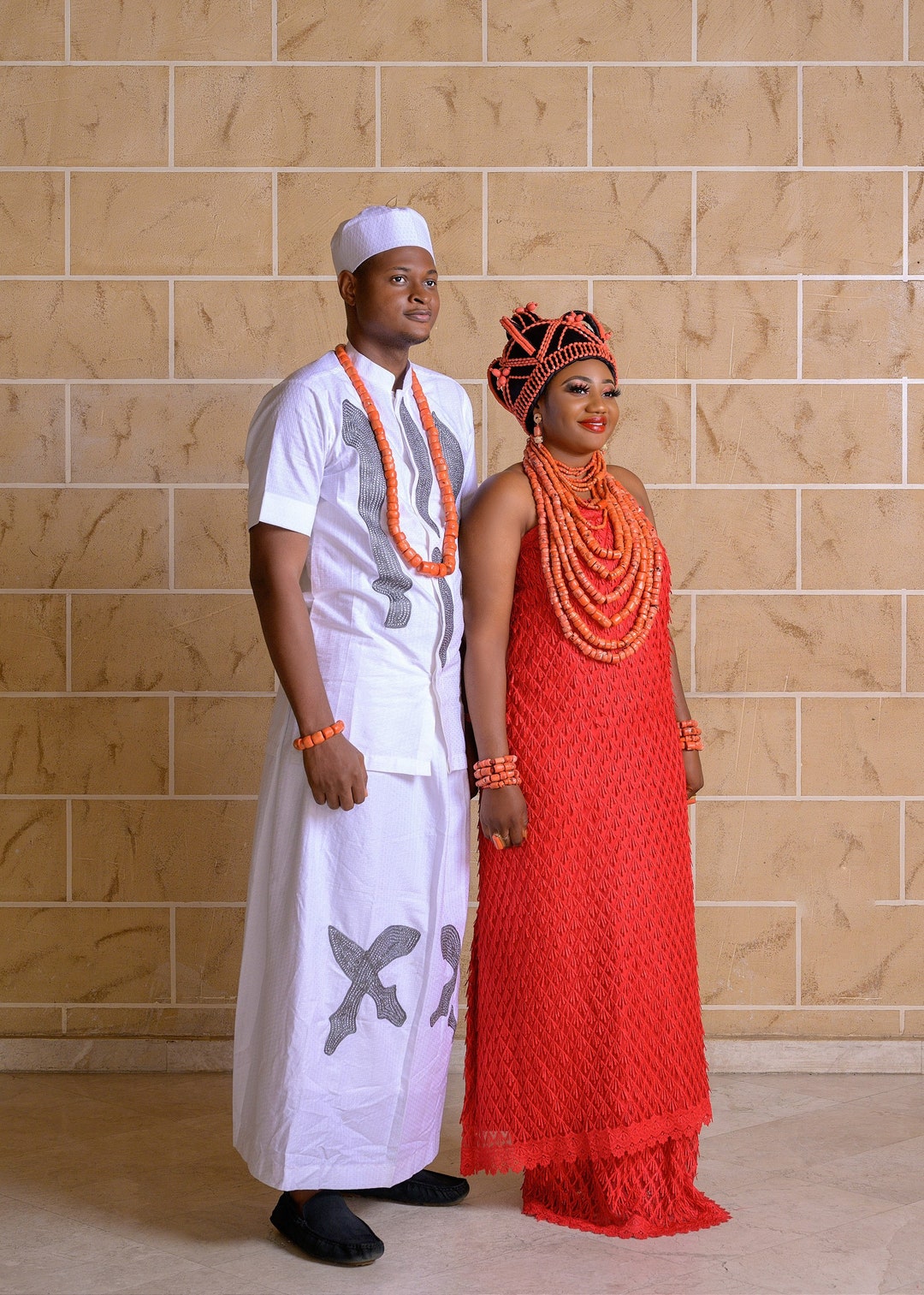 Traditional Bini Wedding Outfits for Couple | Edo Couple Outfits ...