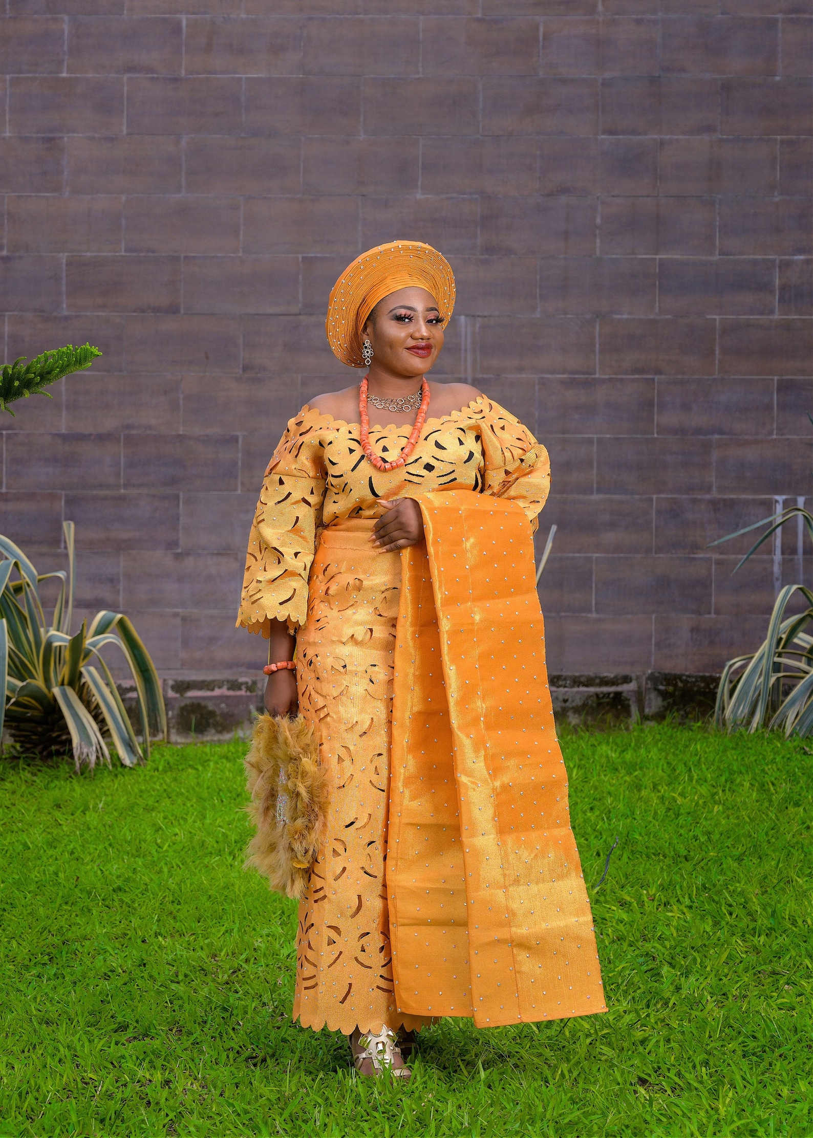 Couple Traditional Wedding Aso Oke | Yellow Gold and Champagne Gold Aso ...