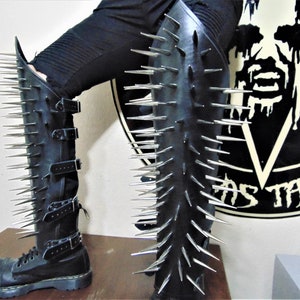 HORNA Pair of Genuine Leather Spiked Shin Guards Black Metal - Etsy