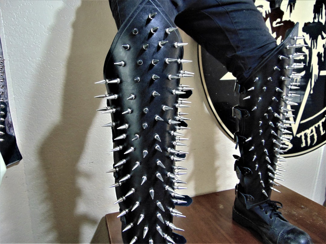 BETHLEHEM Pair of Spiked Genuine Leather Shin Guards Black Metal - Etsy